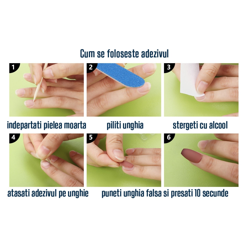 Unghii false autoadezive, Press-On Gel, Squoval, 24 unghii false cu ...