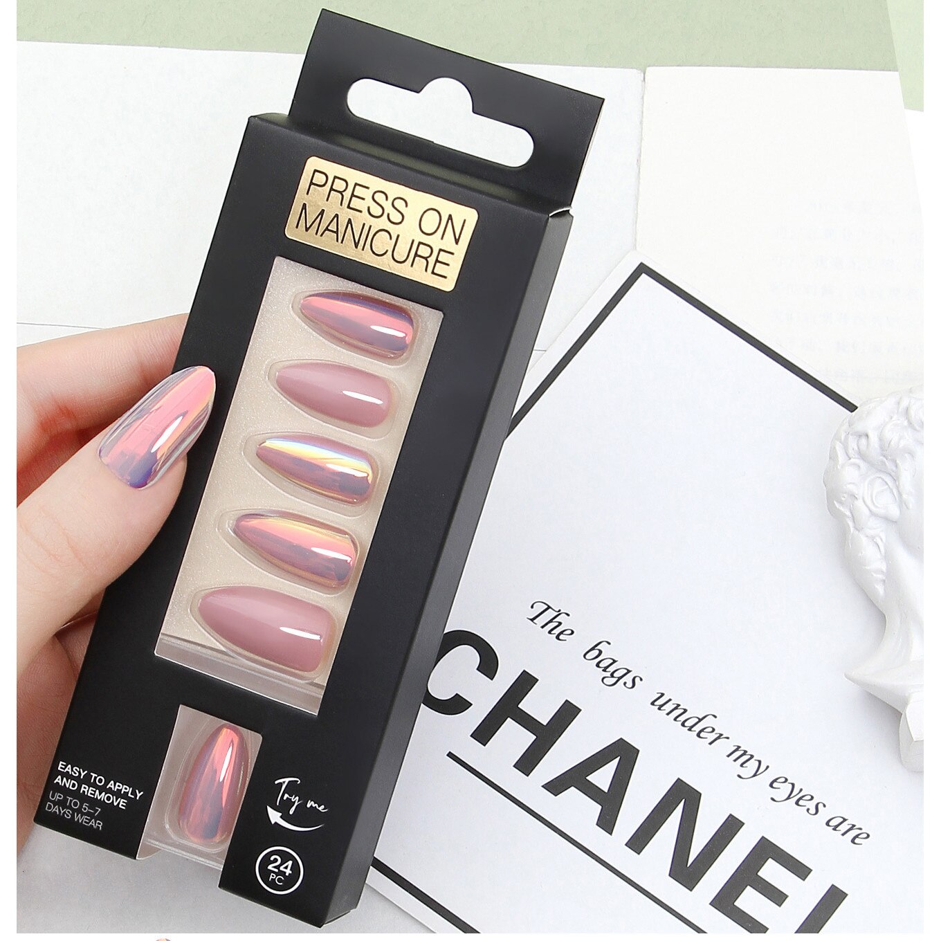 Unghii false autoadezive, Press-On Gel, Migdala, 24 unghii false cu ...