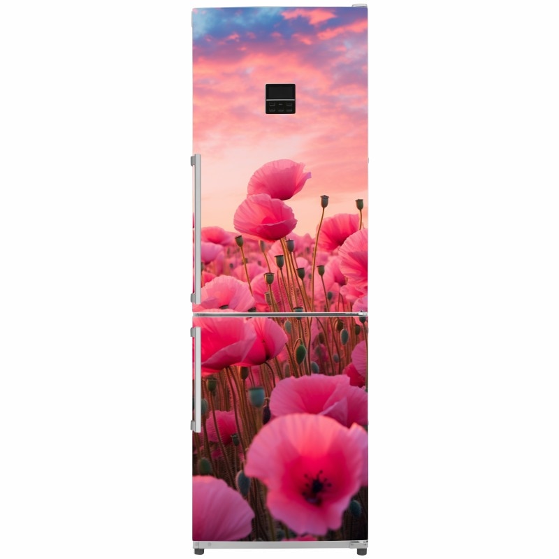 Autocolant pentru frigider, Priti Global, Camp cu maci si apus, 60x200 ...