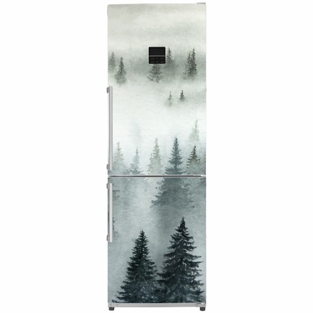 Hűtőszekrény matrica, Priti Global, Festett fenyők ködben, 60x200 cm ...