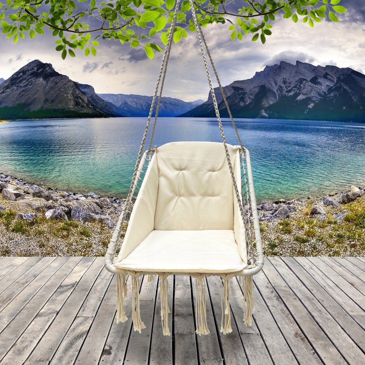 Scaun patrat tip leagan suspendat cu perna pentru casa sau gradina ...