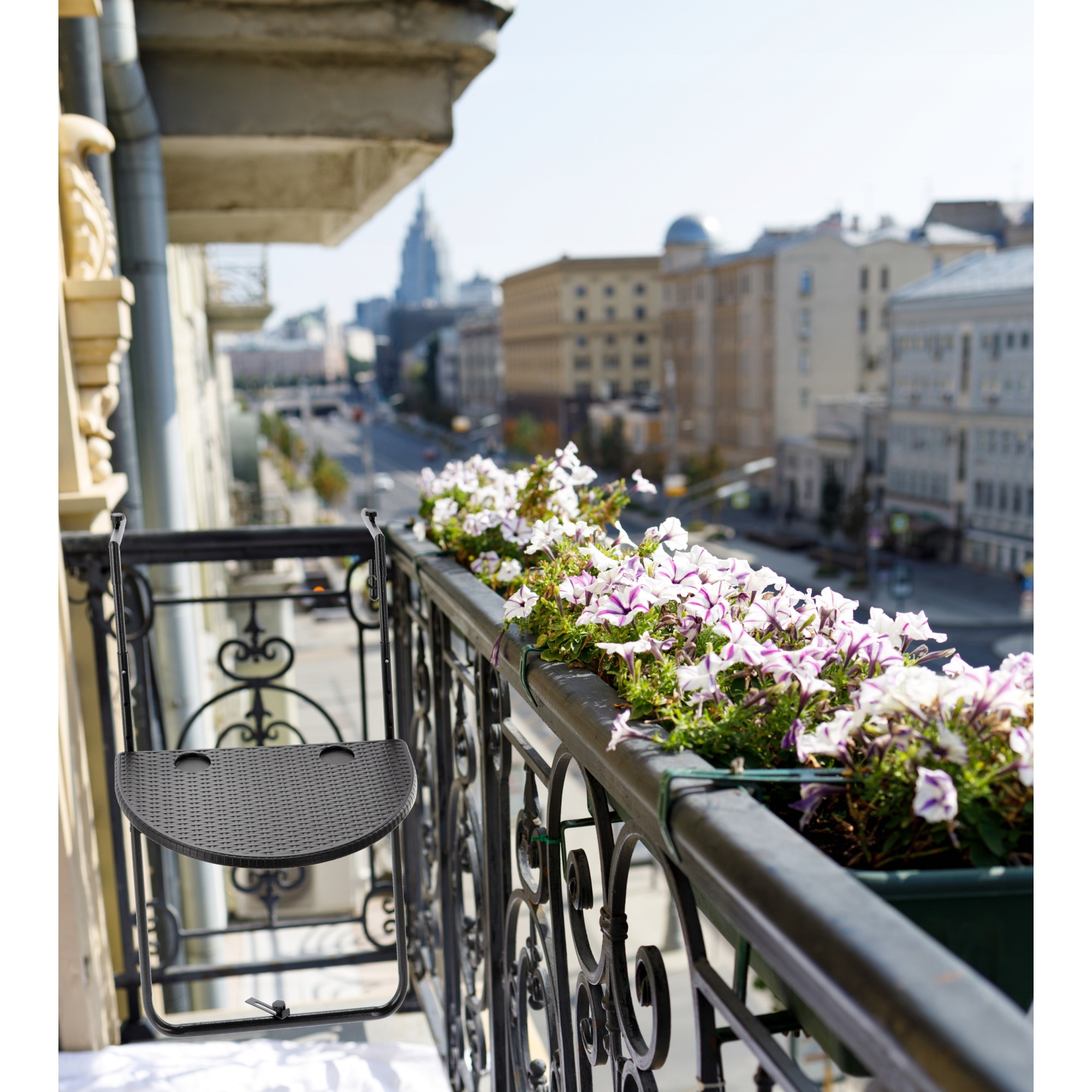 Masa de balcon pliabila, inaltime reglabila, imitatie ratan, suporturi ...