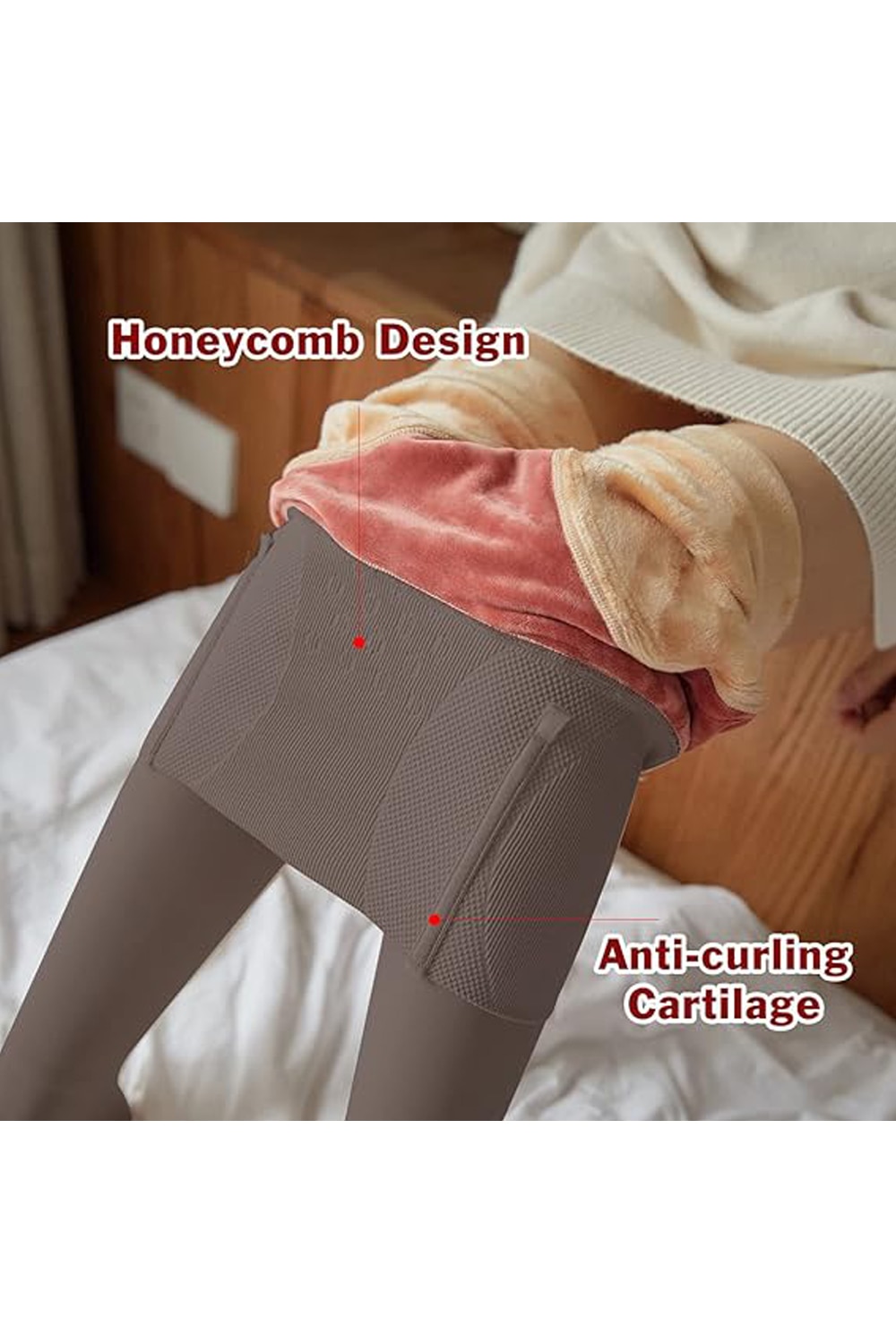 Dresuri maro termici captusiti cu lana groasa, talie inalta, stretch ...