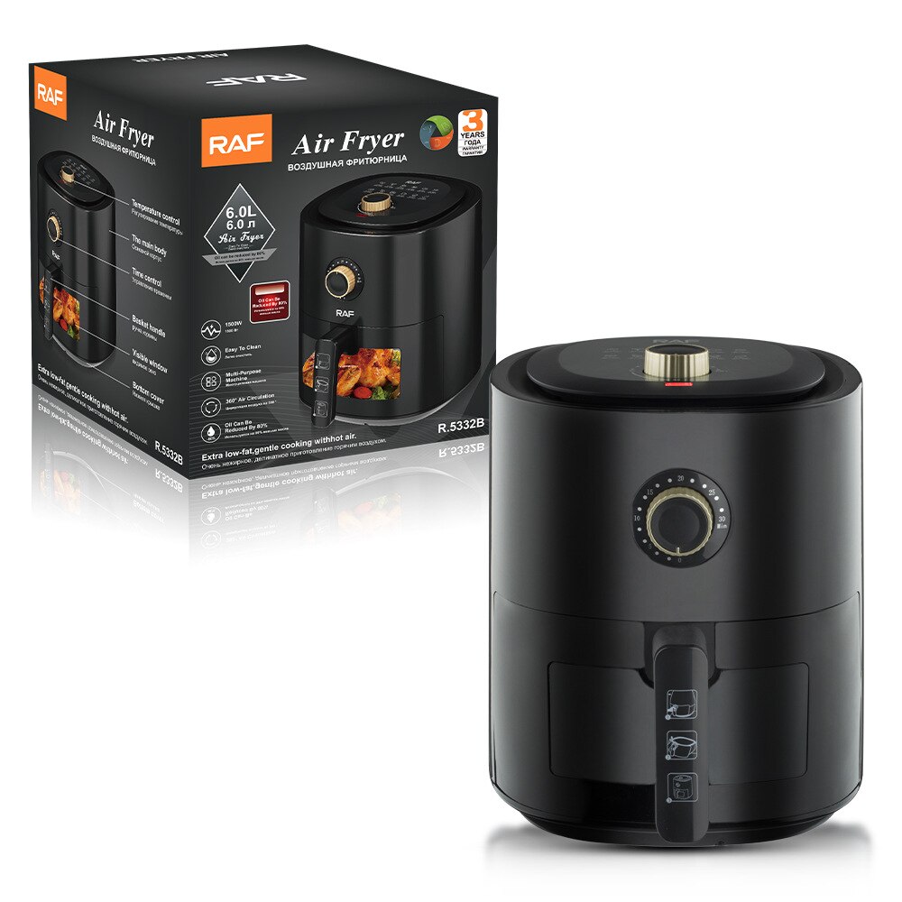 Friteuza RAF cu aer cald, fara ulei, capacitate 6L, 12 programe, 1500W ...
