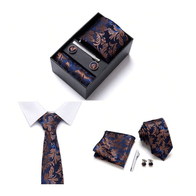 Set Cravata, Batista, Butoni si Ac de cravata, Maro, Model Paisley, 146 ...