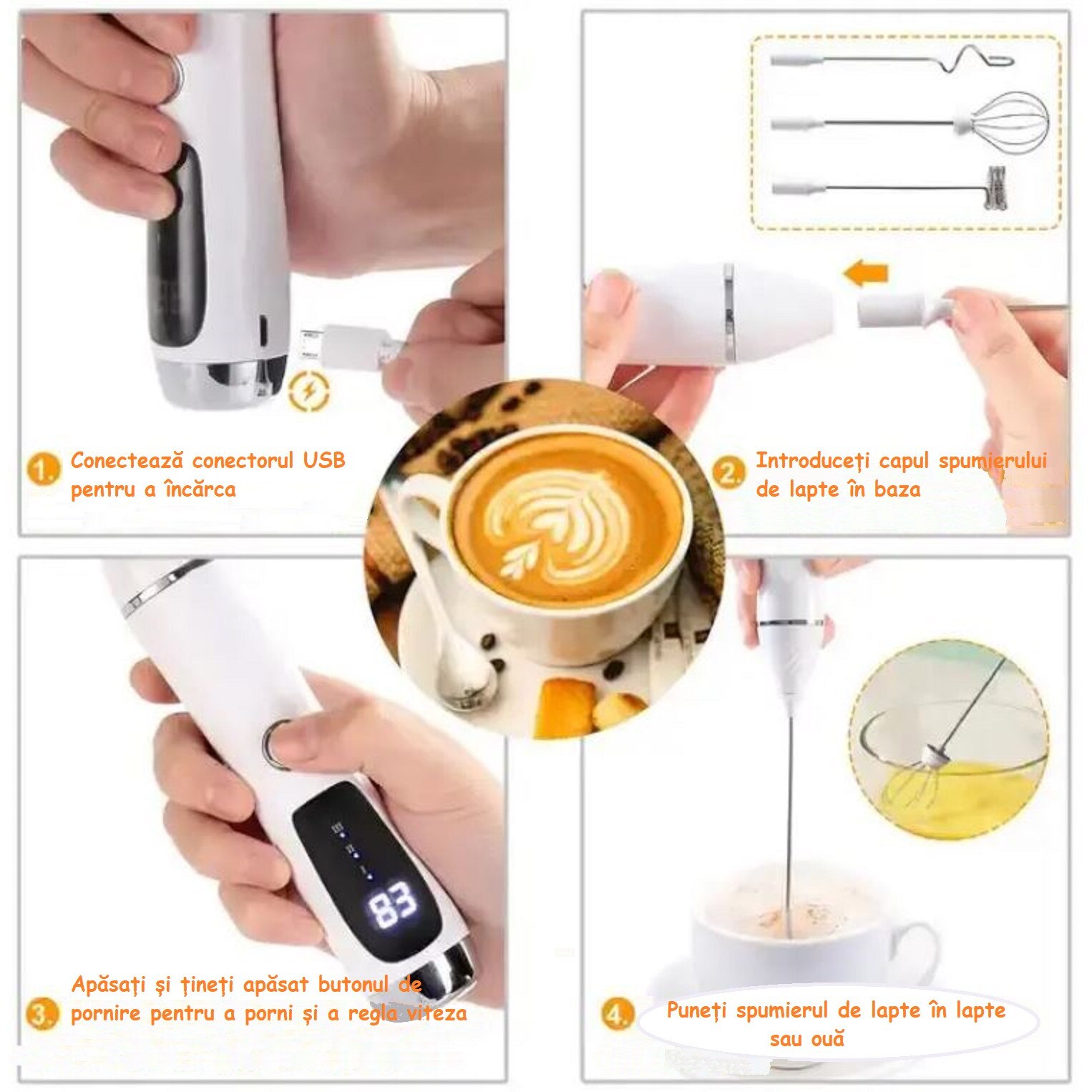 Set Aparat Spuma Lapte si Mixer CLOOPER™, Multifunctionale 4 in 1 ...