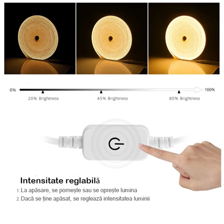 Banda LED Neon Flexibila Waterproof, Lumina Galbena, 120 Leduri/Metru ...