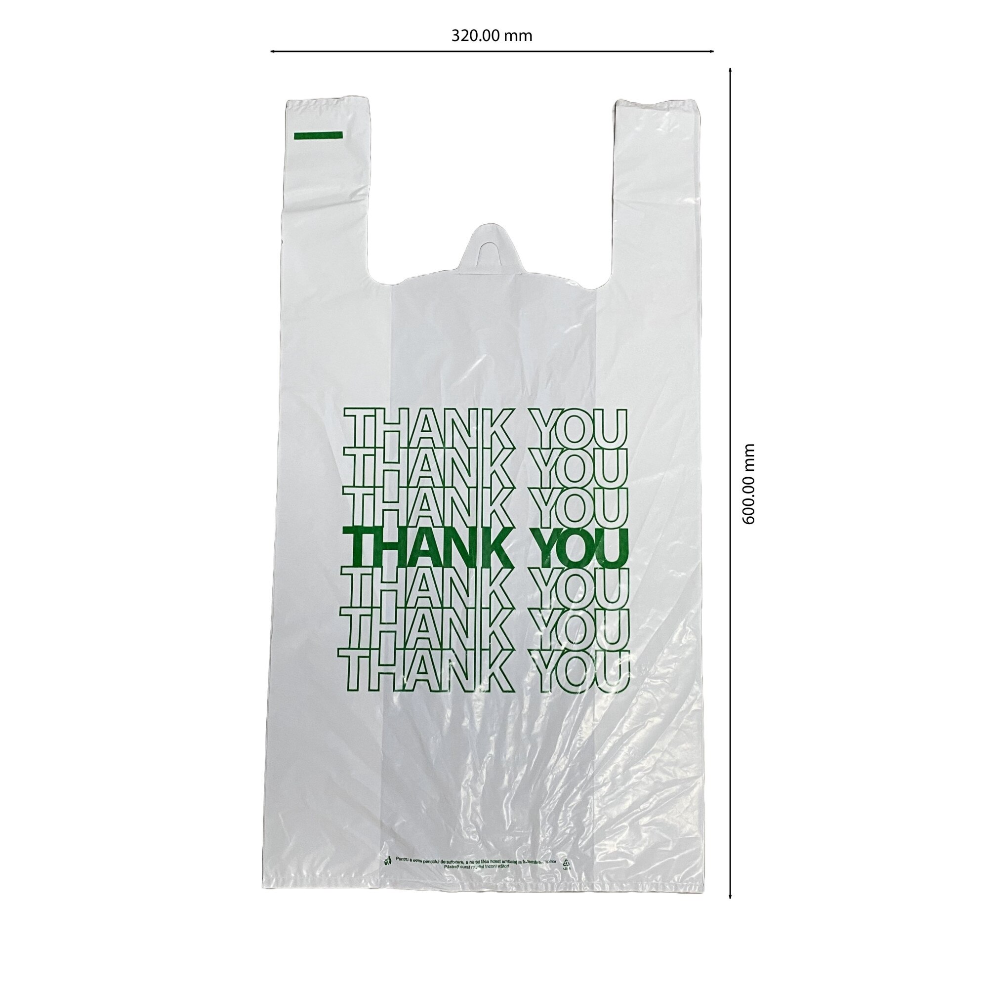 Set 50 bucati, Punga Plastic Reciclat, tip Maieu, 320x600 mm, Thank You ...