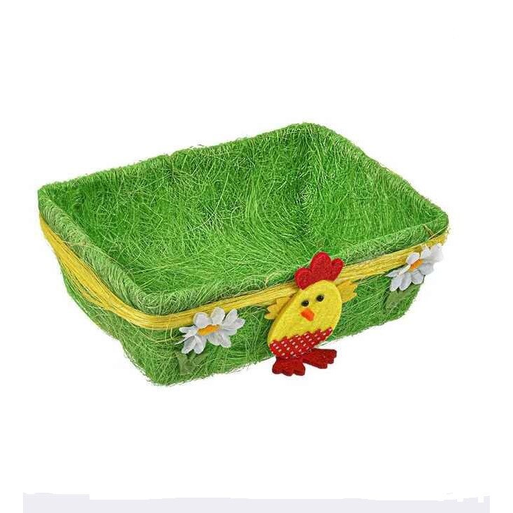 Cos Decorativ de Paste Patrat Verde cu Flori din Pasla Puisori - eMAG.ro