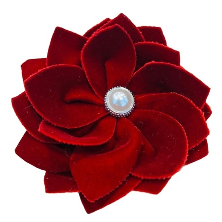 Brosa maxi, model floare, catifea, perluta, 10 cm, Rosu - eMAG.ro