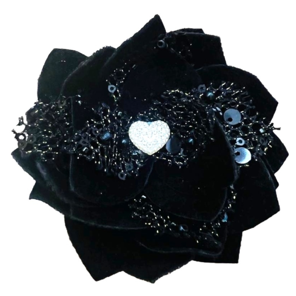 Brosa maxi, model floare, catifea, paiete, 10 cm, Negru - eMAG.ro