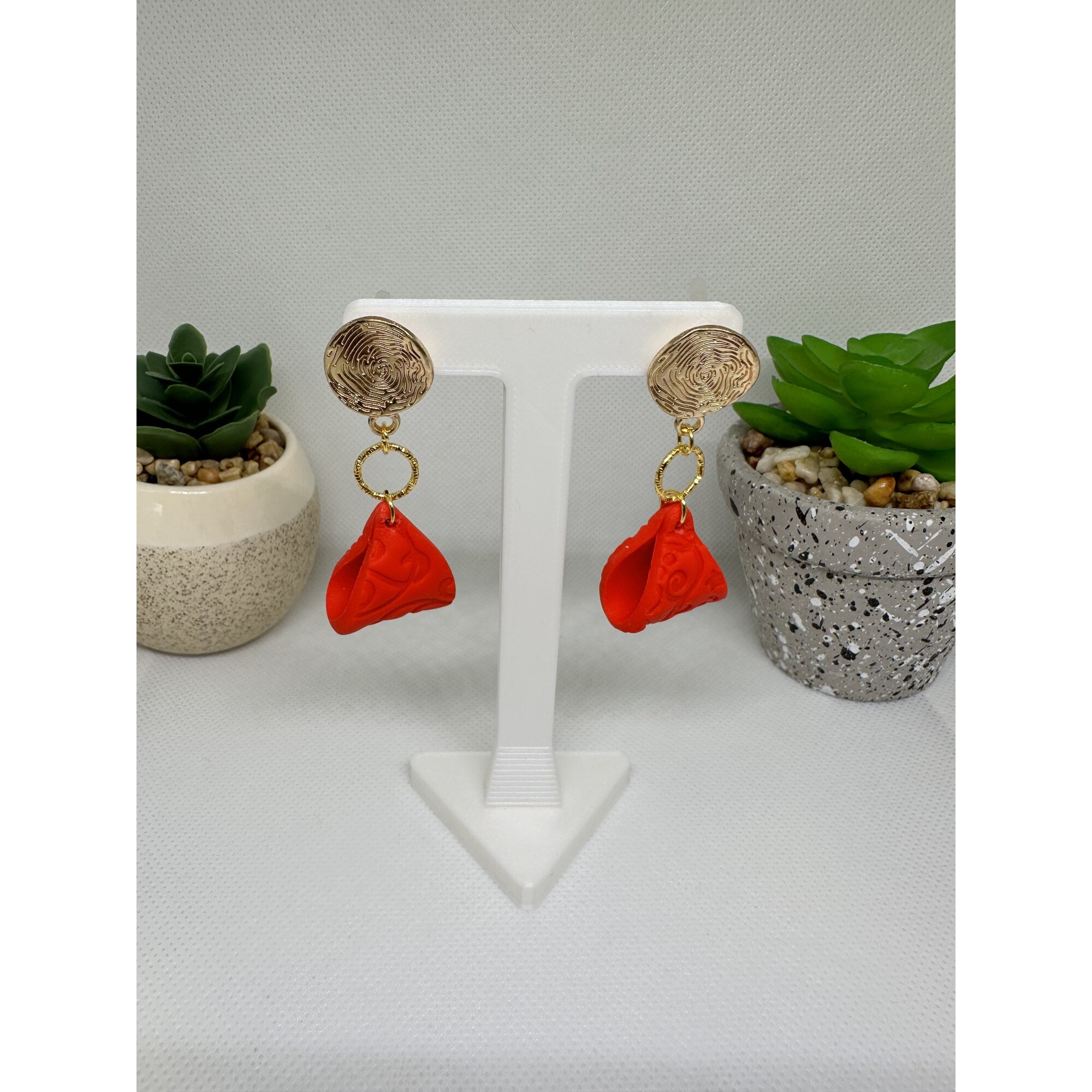 Cercei Lut Polimeric, 5cm, culoare rosie auriu, bijuterii handmade, cu ...