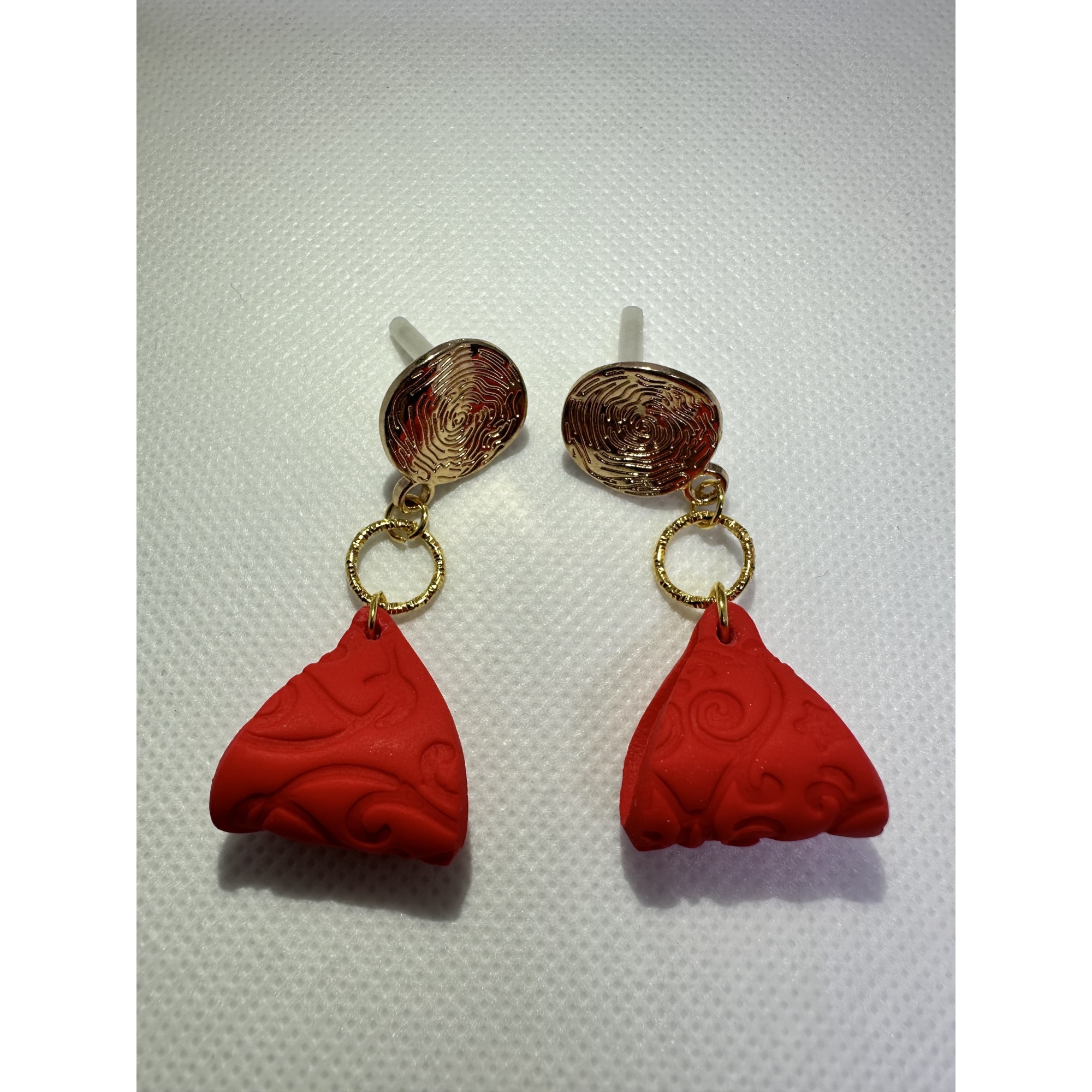 Cercei Lut Polimeric, 5cm, culoare rosie auriu, bijuterii handmade, cu ...