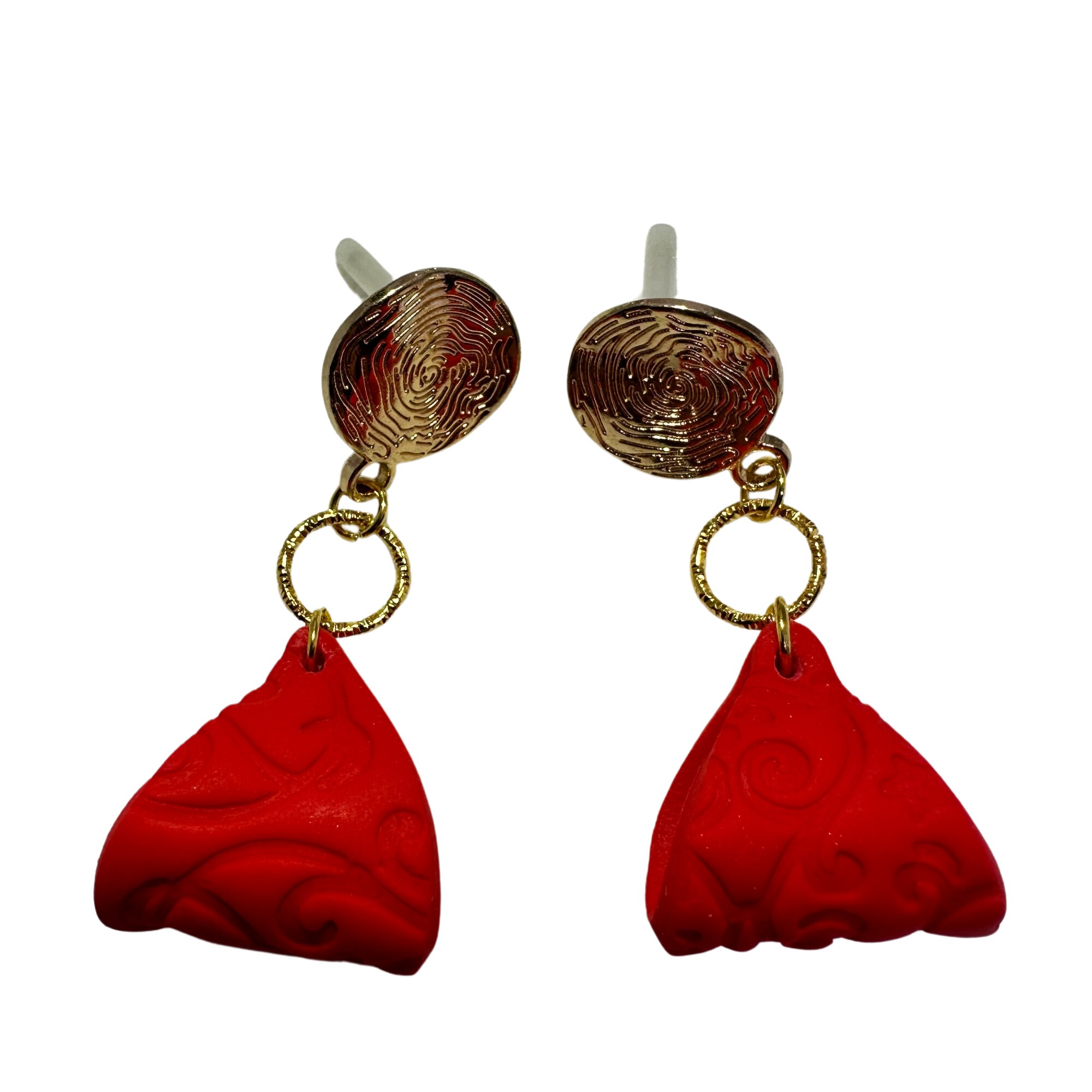 Cercei Lut Polimeric, 5cm, culoare rosie auriu, bijuterii handmade, cu ...