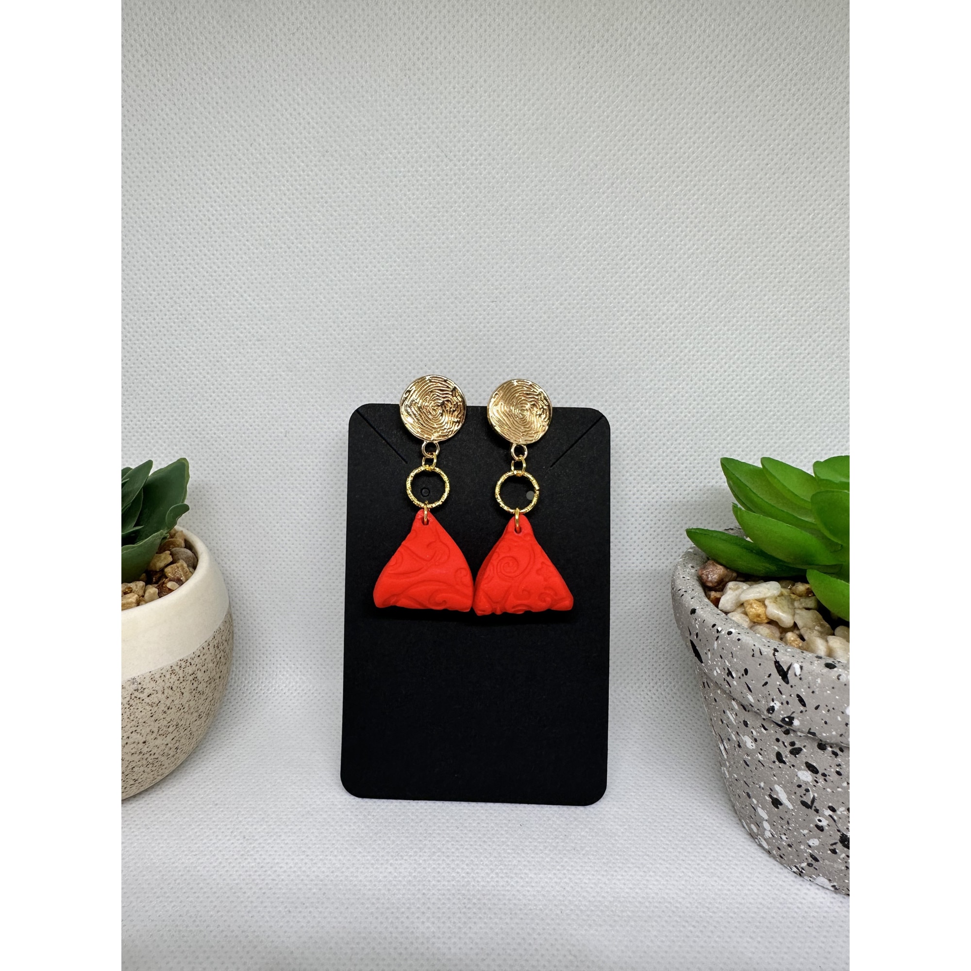 Cercei Lut Polimeric, 5cm, culoare rosie auriu, bijuterii handmade, cu ...