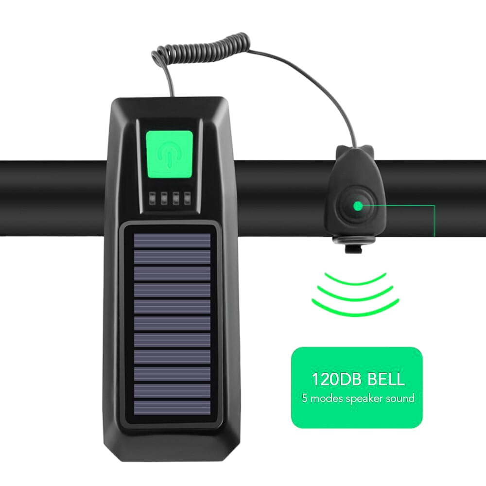 Far bicicleta, incarcare solara si USB, difuzor cu sonerii, AVI-2875 ...