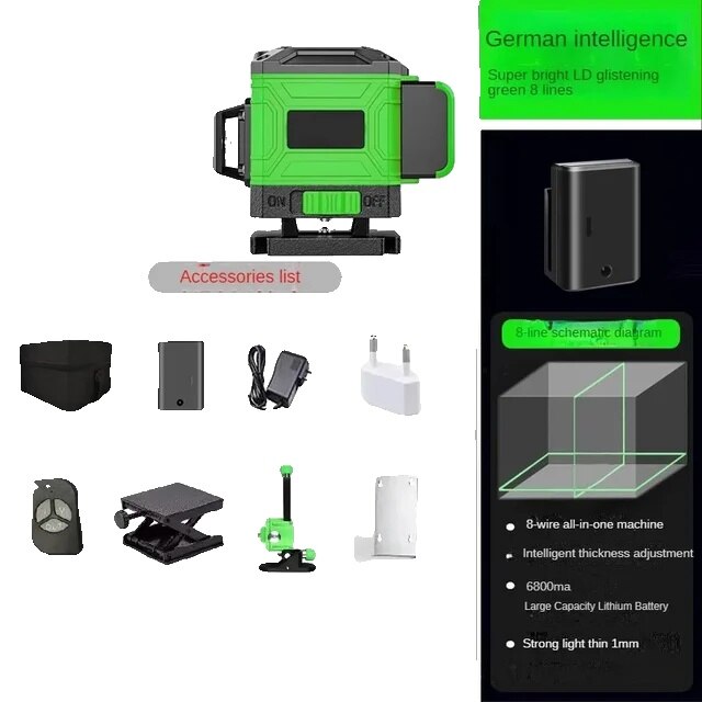 Nivel cu laser, autonivelare, 360A° orizontal si vertical, linie verde ...