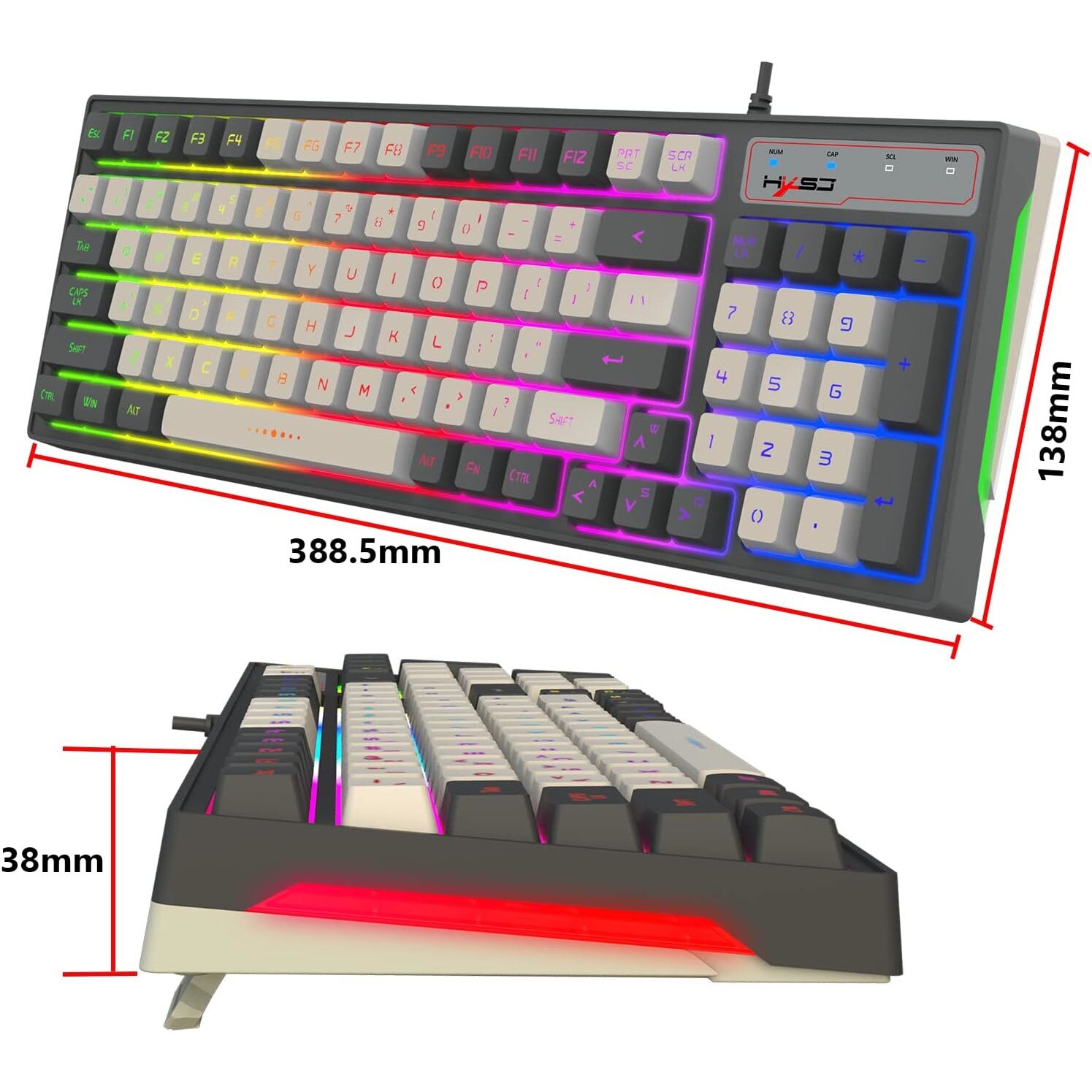 Tastatura Gaming RGB cu fir cu iluminare de fundal LED multi-Rainbow 8 ...