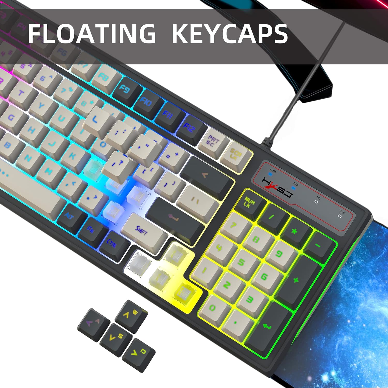 Tastatura Gaming RGB cu fir cu iluminare de fundal LED multi-Rainbow 8 ...