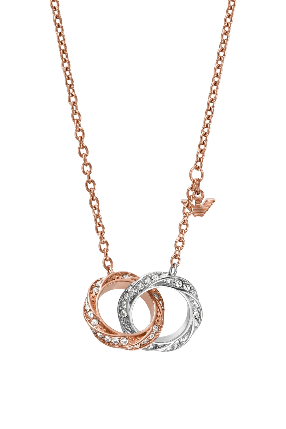 Emporio Armani, Colier cu model in doua tonuri, Auriu rose, Argintiu ...