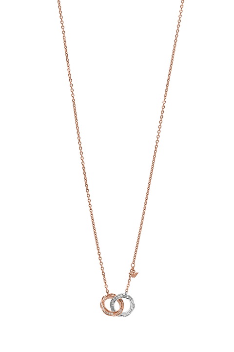 Emporio Armani, Colier cu model in doua tonuri, Auriu rose, Argintiu ...
