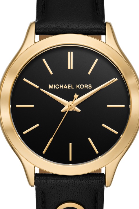 Michael Kors, Ceas analog cu o curea din piele, Auriu, Negru - eMAG.ro