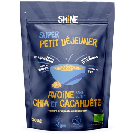 Cereale instant BIO cu ovaz, chia si arahide Shine, 300 g - eMAG.ro