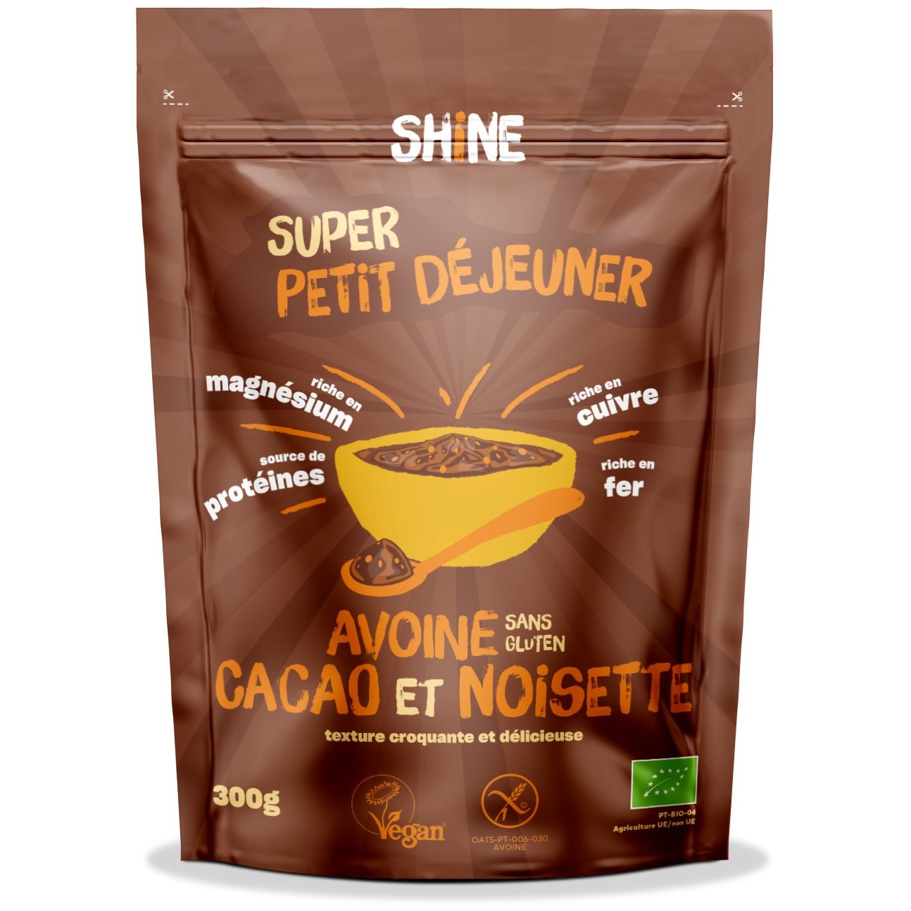 Cereale instant BIO cu ovaz, cacao si alune de padure Shine, 300 g ...