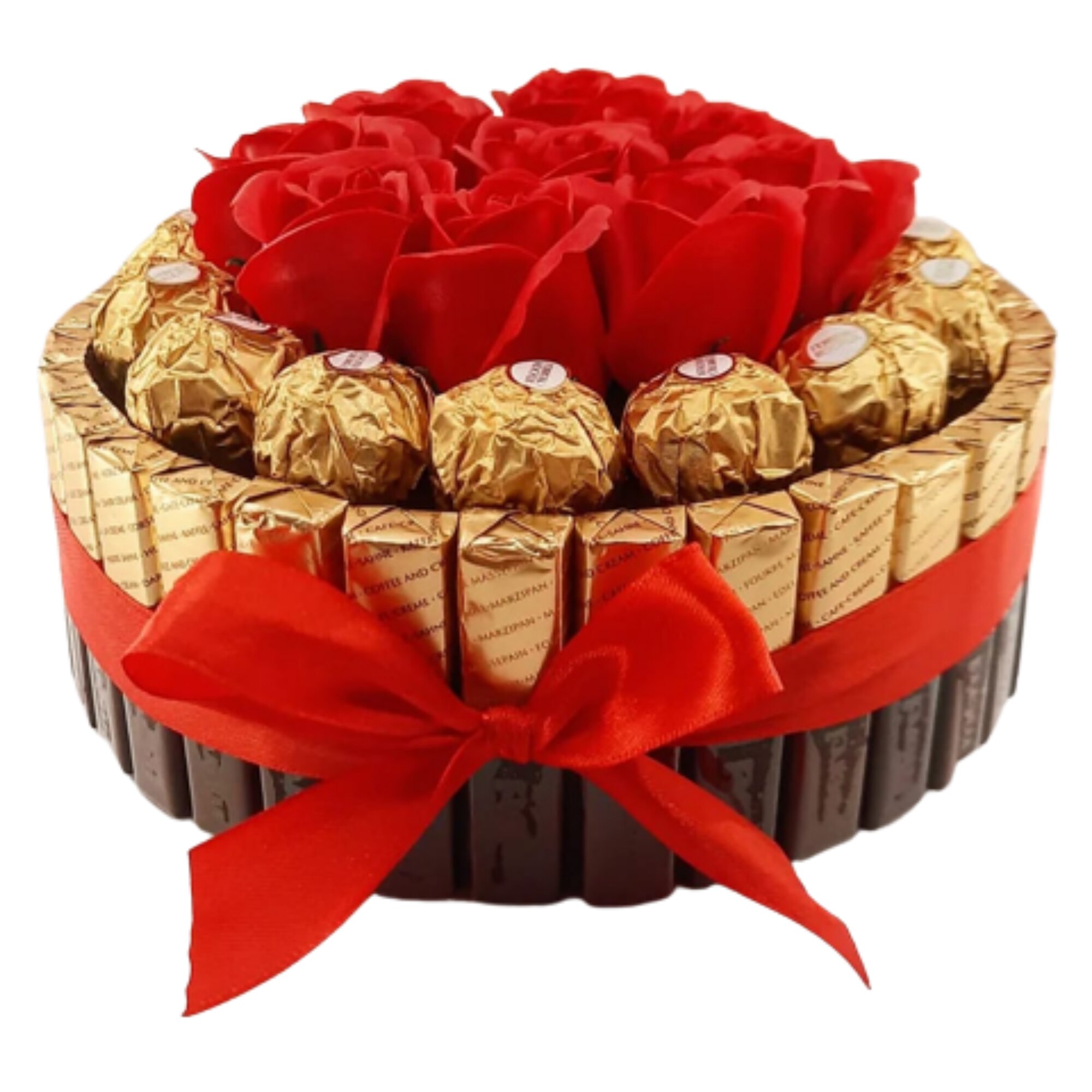 Cosulet cadou in forma de inima cu batoane de ciocolata, praline ...