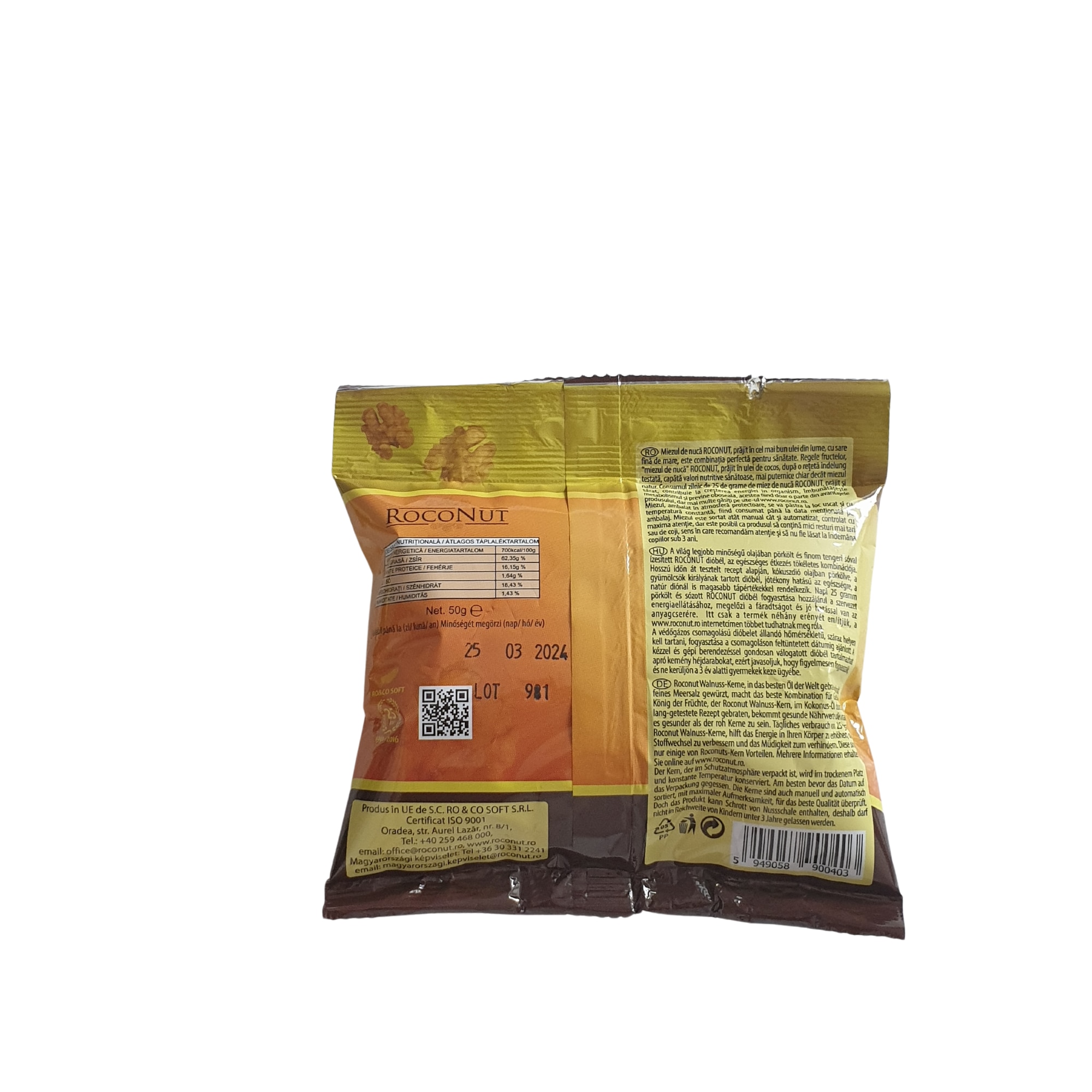 Miez de nuca mixt, prajit in ulei de cocos, ambalat in gaz inert, 50g ...