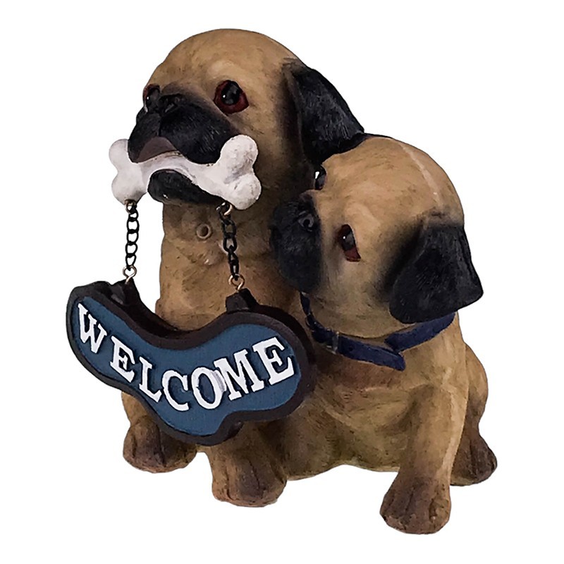 Pusculita din rasina reprezentand caine cu pui si scris "Welcome ...