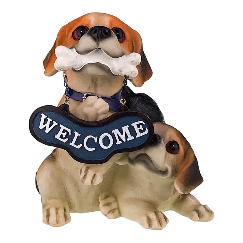 Pusculita din rasina reprezentand caine cu pui si scris "Welcome ...