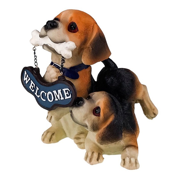 Pusculita din rasina reprezentand caine cu pui si scris "Welcome ...