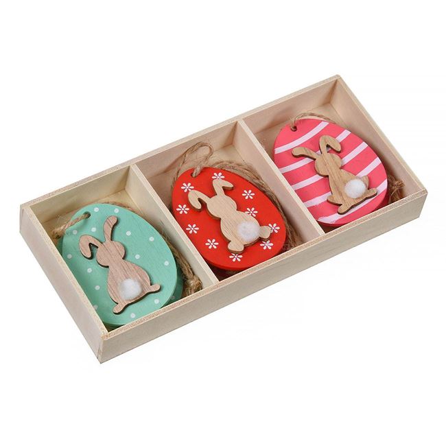 Figurine Decorative cu Tematica de Paste din Lemn, Ou cu Iepurasi cu ...