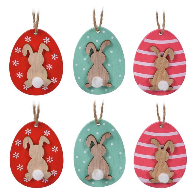 Figurine Decorative cu Tematica de Paste din Lemn, Ou cu Iepurasi cu ...