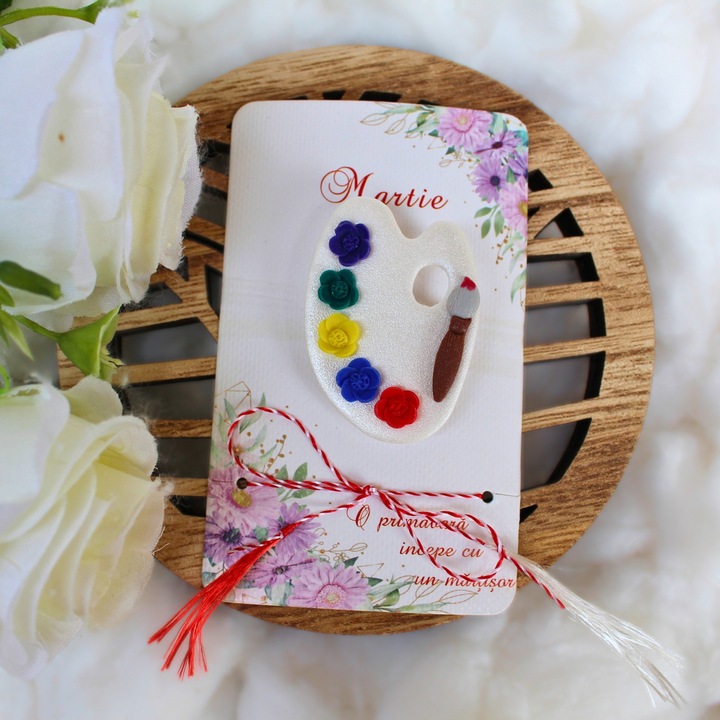 Martisor - Brosa Handmade 'Crinis - Paleta de pictat cu Flori', Lut ...