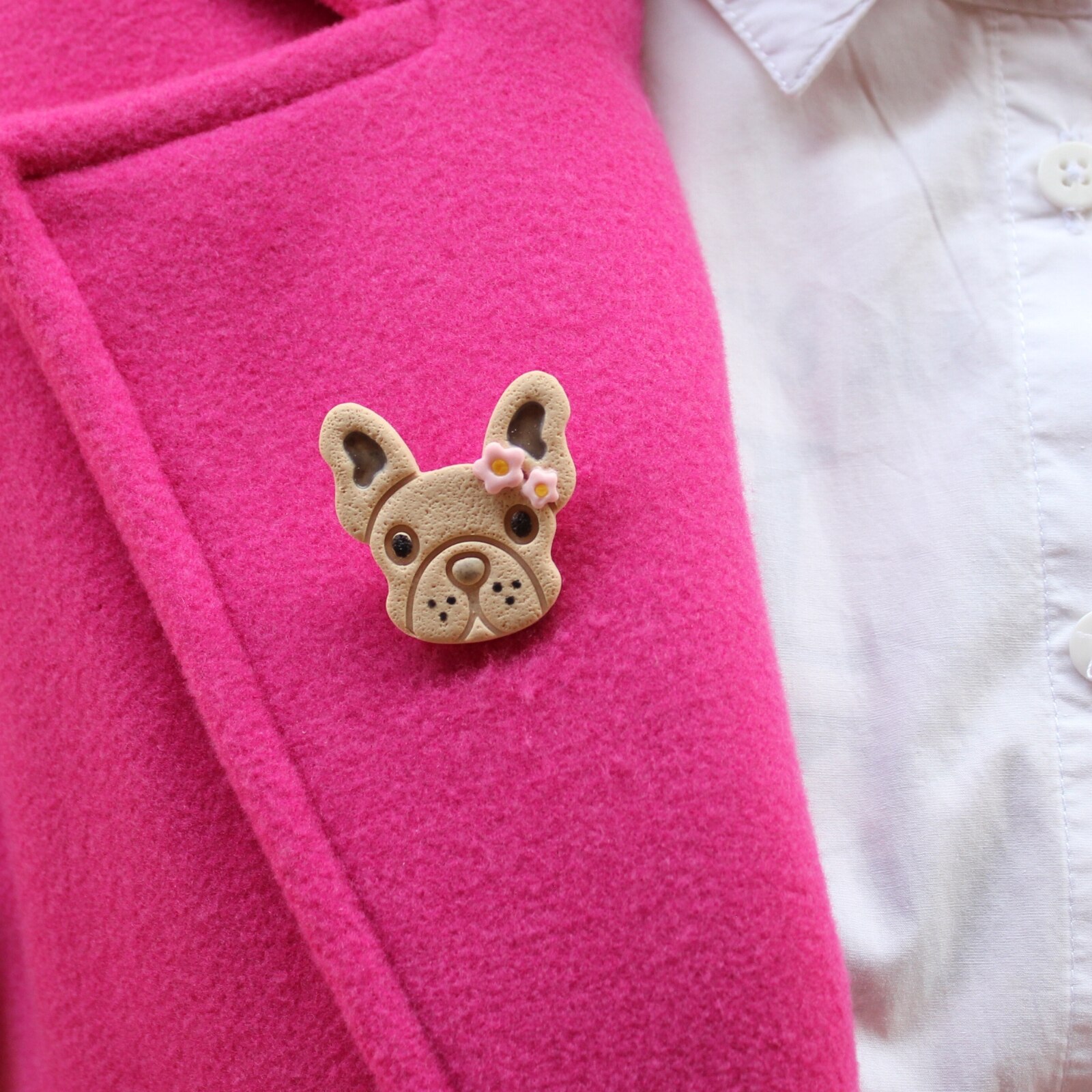 Martisor - Brosa Handmade 'Crinis - Puppy Girl', Lut Polimeric, Crem ...