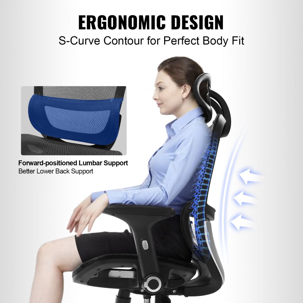 Scaun Ergonomic de Birou din Plasa, Reglabil, Spatar Inalt, Suport ...