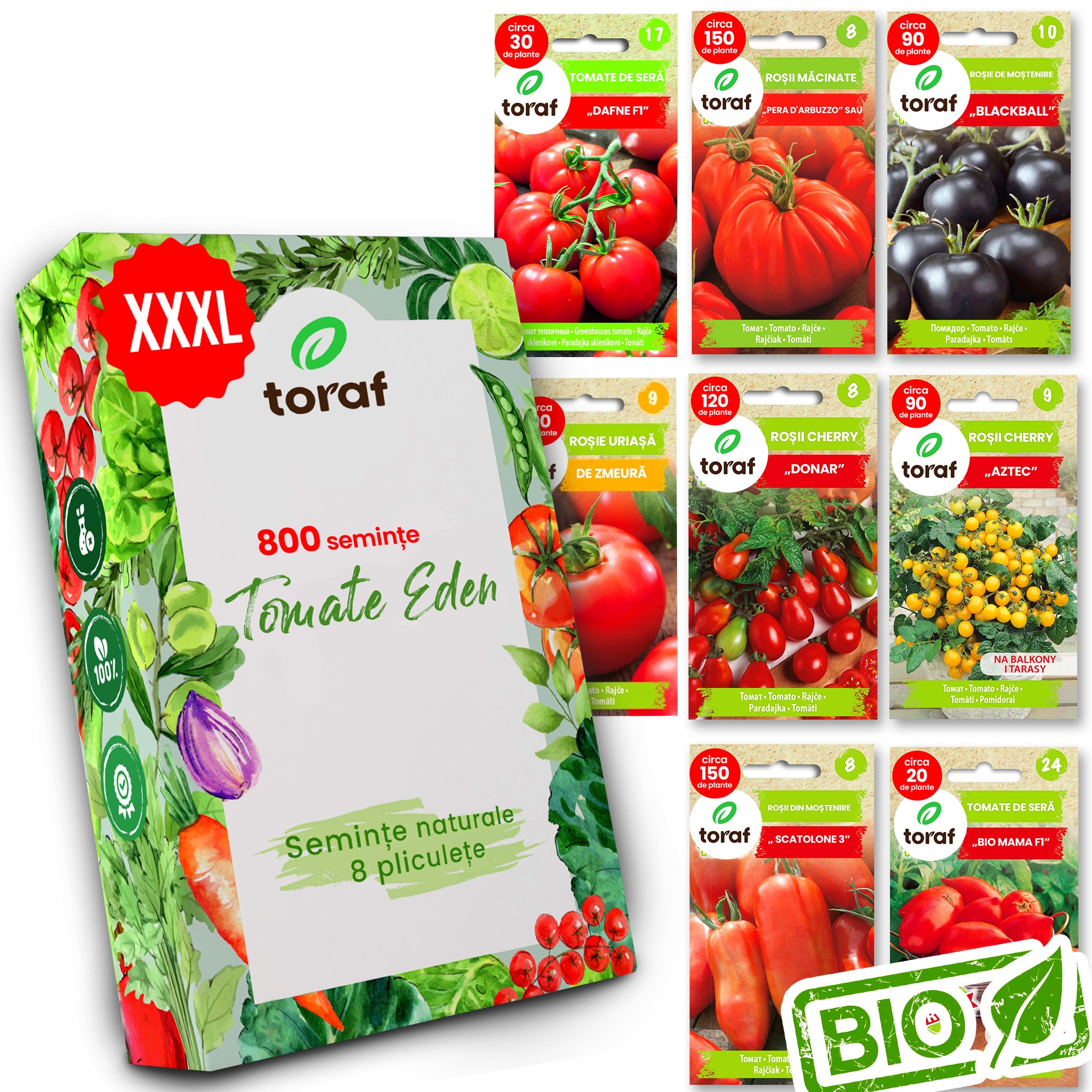 Set seminte de tomate, Toraf, mix 6 soiuri, pliculete pentru gradinarit ...