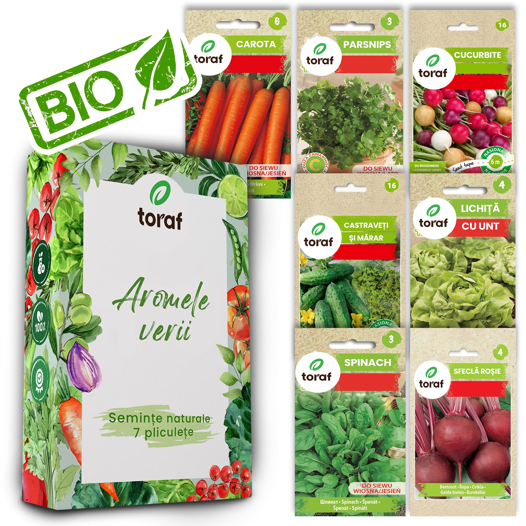 Set de seminte legume Morcovi Salata verde Patrunjel Spanac Ridichi ...