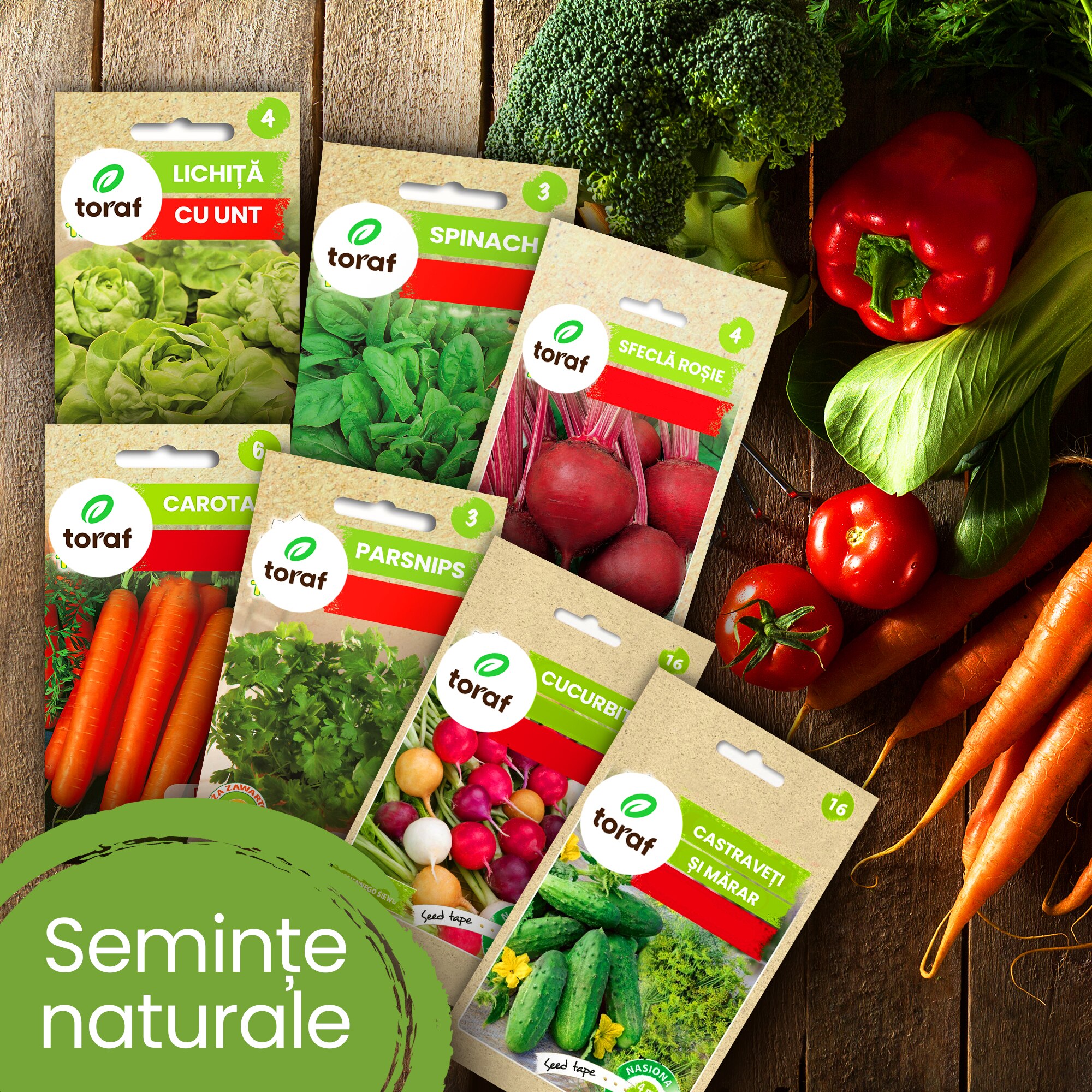 Set de seminte legume Morcovi Salata verde Patrunjel Spanac Ridichi ...