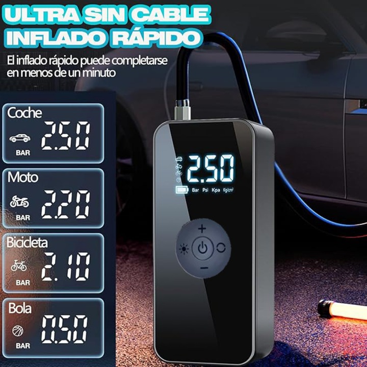 Compresor Auto portabil, 150 PSI, 30 L/min, 3x2000 mAh, Negru - eMAG.ro