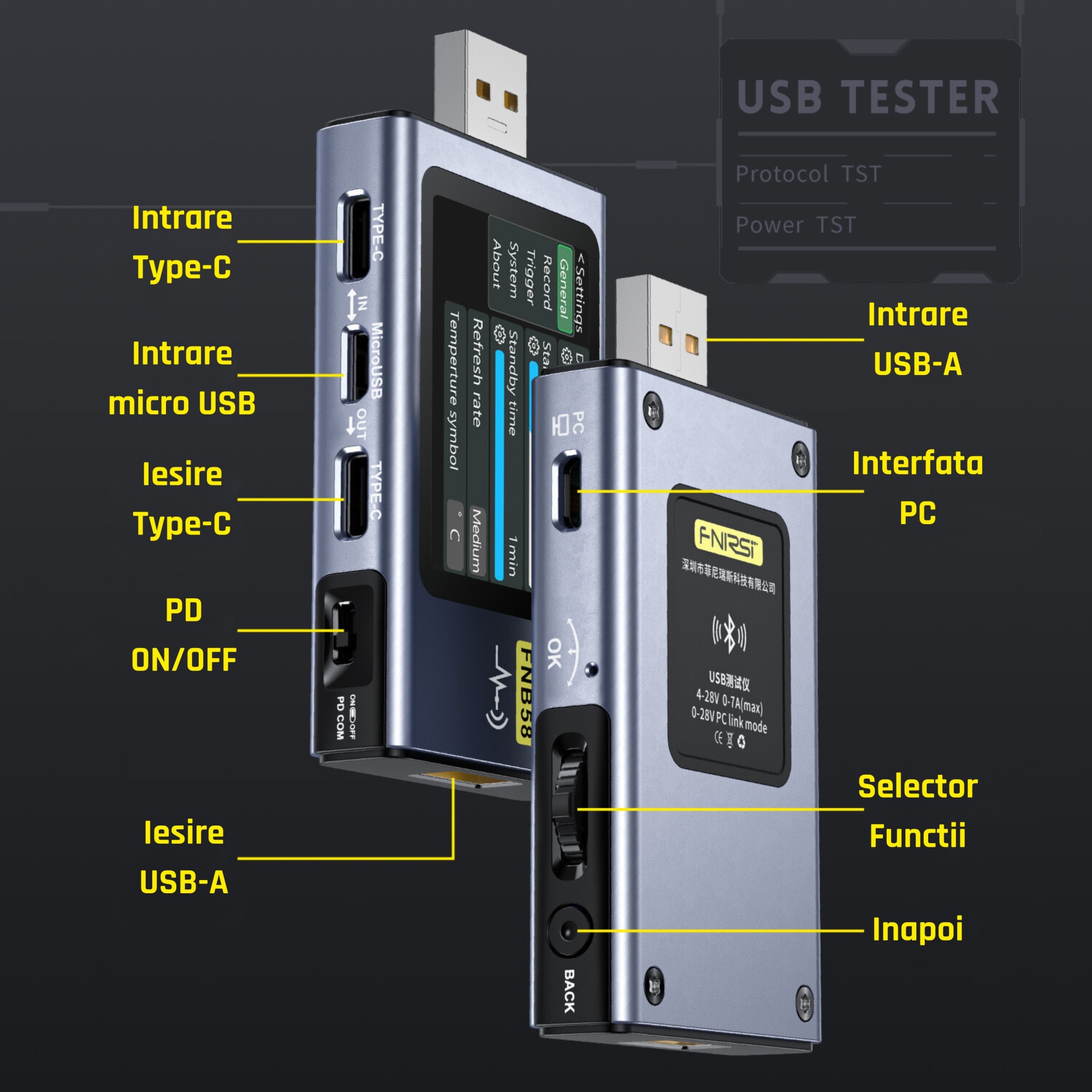 Tester USB Multifunctional, TAITAVA FNB58 by FNIRSI, Ecran LCD, Type-C ...