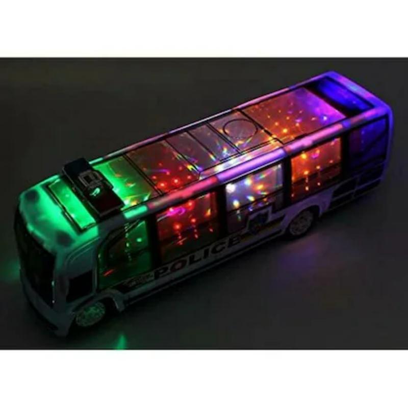 Autobuz de politie, lumini intermitente colorate, rotire la 360 ...