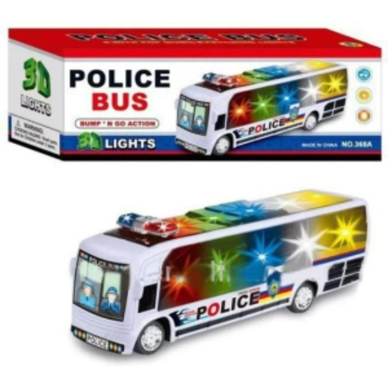 Autobuz de politie, lumini intermitente colorate, rotire la 360 ...