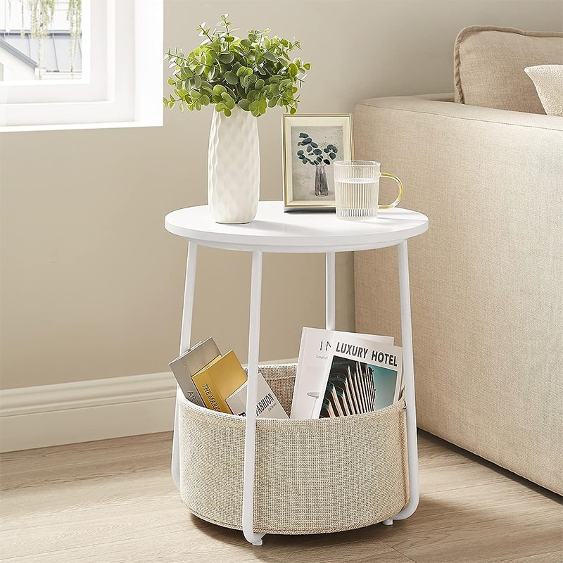 Masa de cafea cu cos 2in1 rotunda alb buzunar de depozitare 45 x 50cm ...