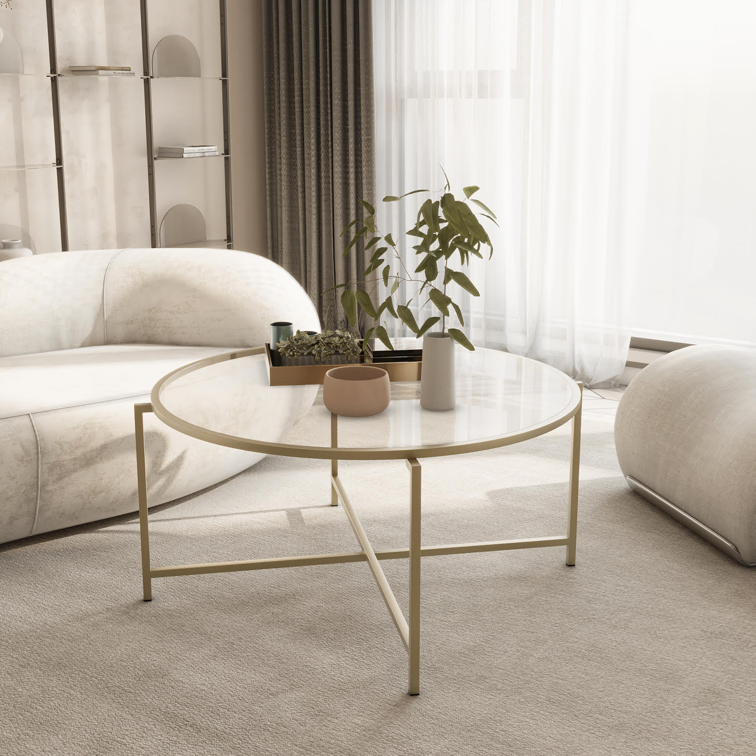 Masa de cafea Soho, Marsah Home, diametru 80 cm, inaltime 45 cm, cadru ...