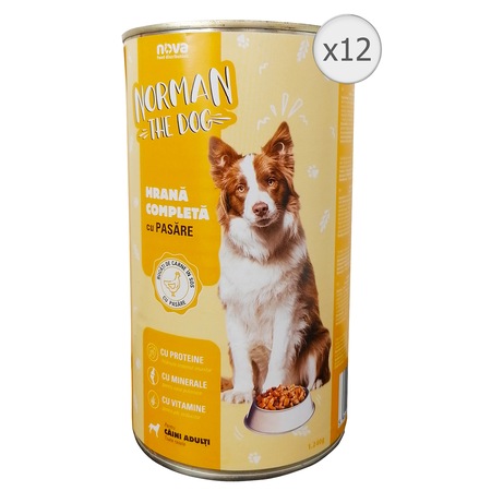 Hrana umeda pentru caini NORMAN THE DOG, cu pui, conserva, 12 x 1240g ...