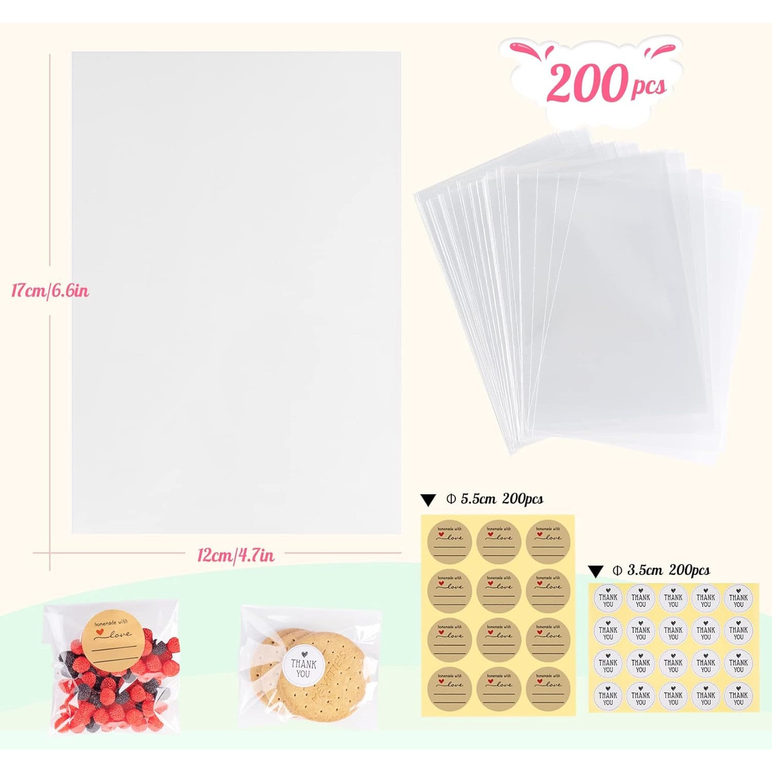 Set de 200 Pungute pentru Dulciuri din Celofan Transparent, 12 x 17 cm ...