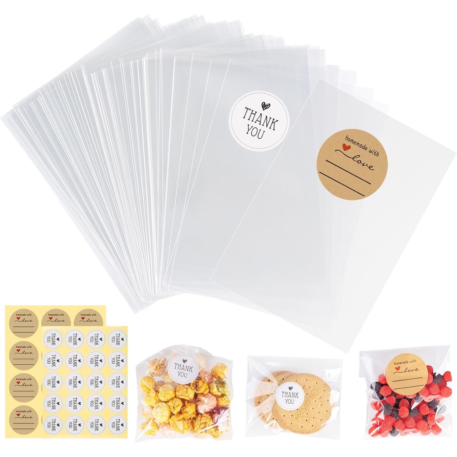 Set de 200 Pungute pentru Dulciuri din Celofan Transparent, 12 x 17 cm ...